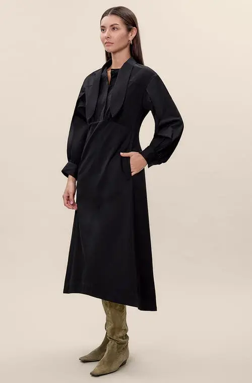 Rebecca Taylor Elspeth Twill Midi Dress - Black