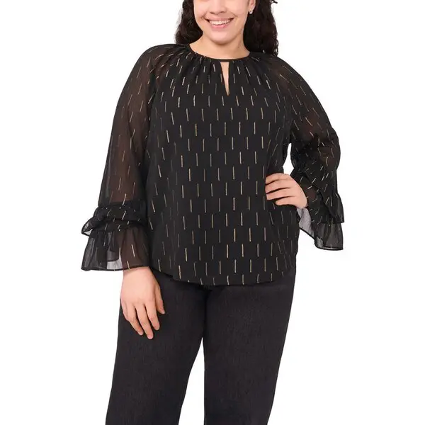 CECE DUPRAZ Metallic Clip Dot Tiered Sleeve Top