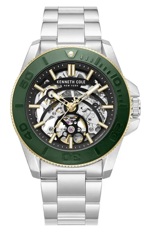 KENNETH COLE Liberty Skeleton Automatic Bracelet Watch - Silver