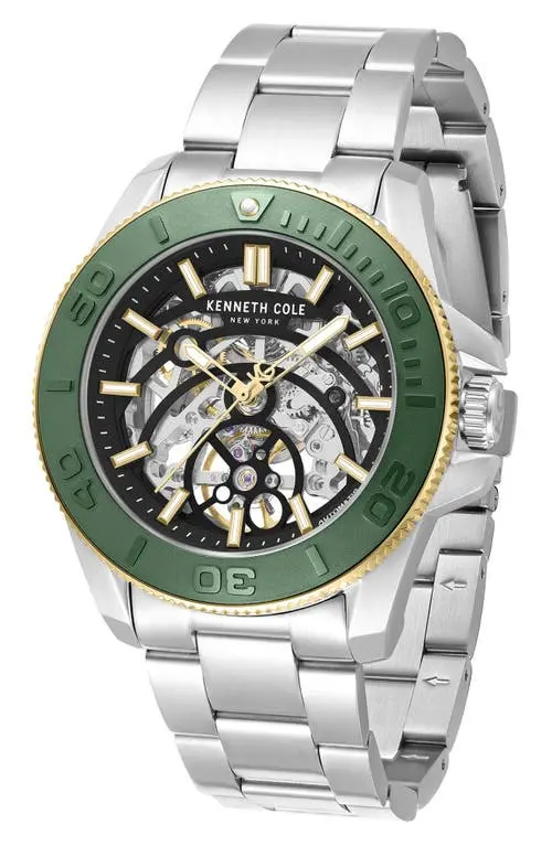 KENNETH COLE Liberty Skeleton Automatic Bracelet Watch - Silver