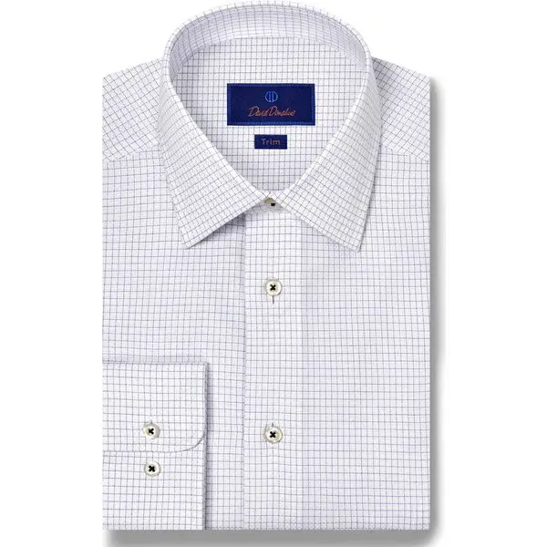 David Donahue Trim Fit Grid Check Cotton Dobby Dress Shirt - White/blue