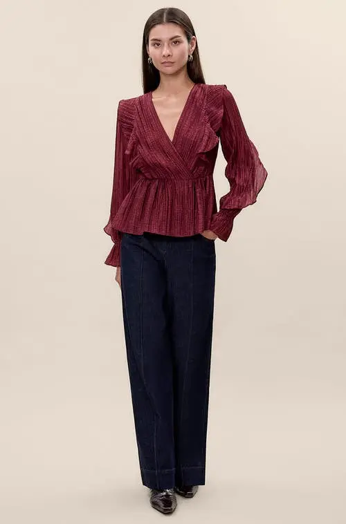 Rebecca Taylor Olivia Ruffle Sleeve Blouse - Sangria