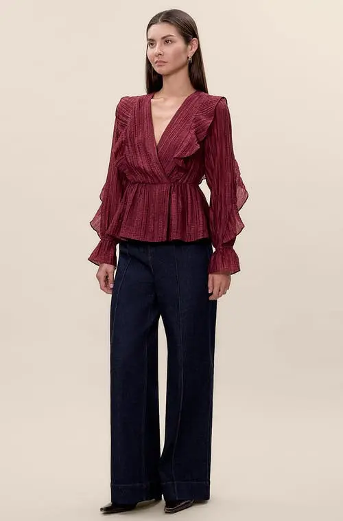 Rebecca Taylor Olivia Ruffle Sleeve Blouse - Sangria