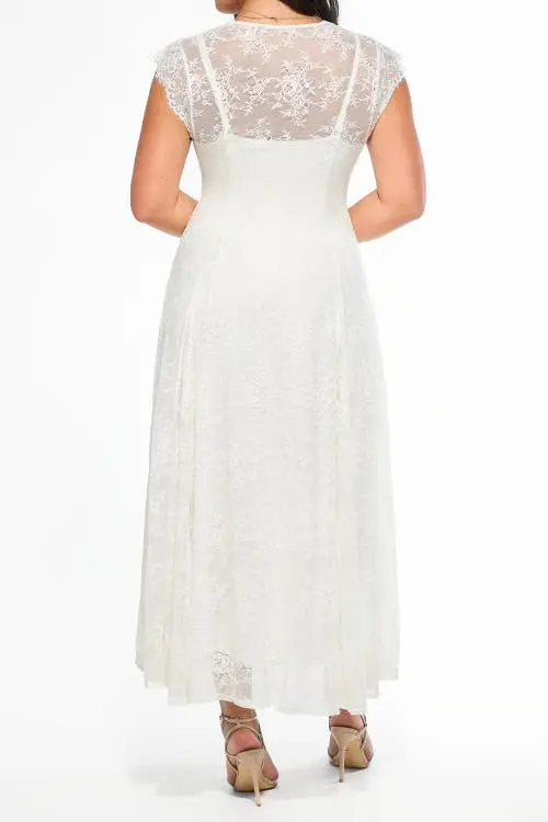 POPILUSH Floral Lace V Neck Maxi Dress With Shapewear - Chalk