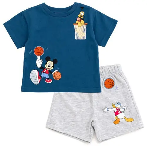 Disney T-shirt & French Terry Shorts Set - Mickey Mouse & Friends Blue