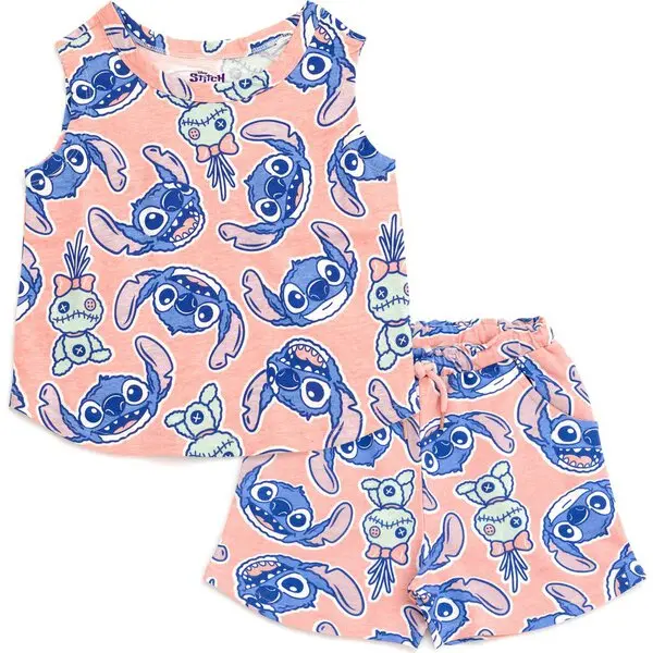 Disney Tank Top And French Terry Shorts Set - Lilo & Stitch Pink