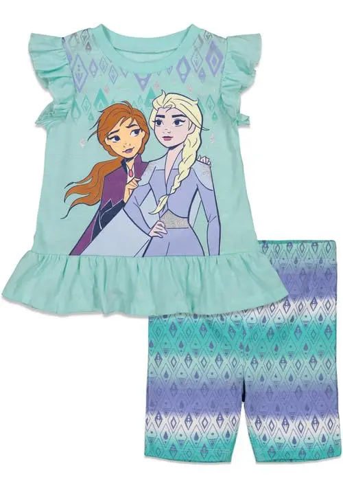 Disney Frozen T-shirt And Bike Shorts Set - Blue