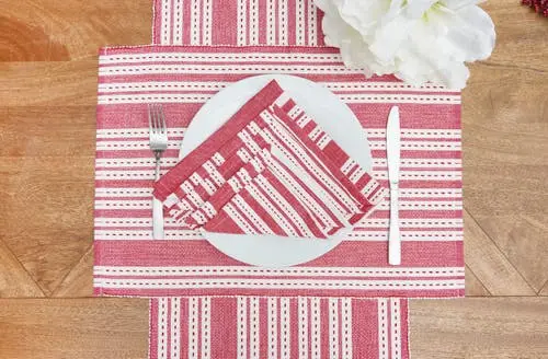 C&F HOME Warner Scarlet Woven Placemats Set Of 6 Stripe - Red