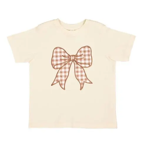 SWEET WINK Gingham Bow Patch Short Sleeve T-shirt - Natural