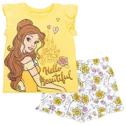 Disney Princess T-shirt & Shorts Set - Princess Belle Yellow Yellow