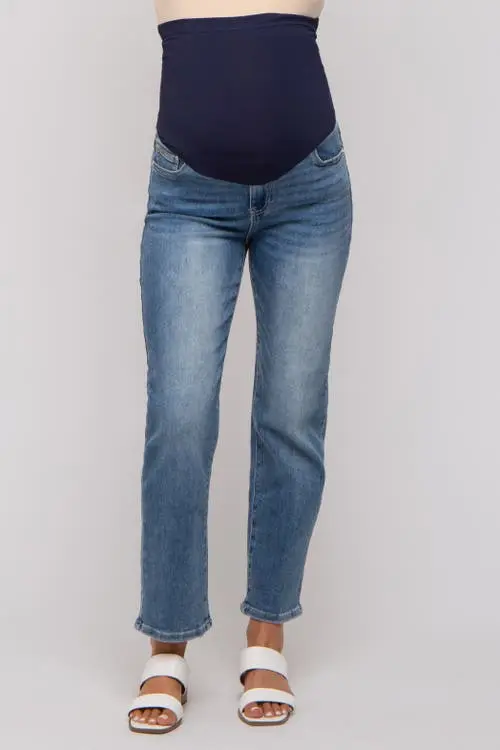 PINKBLUSH Straight Crop Maternity Jeans - Blue
