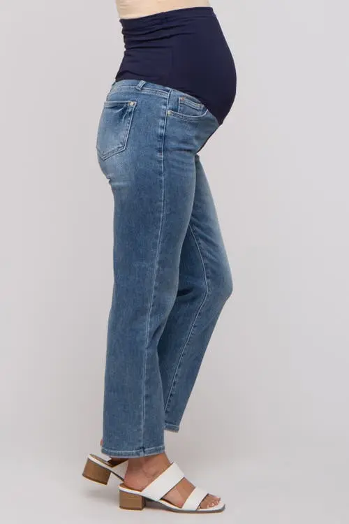 PINKBLUSH Straight Crop Maternity Jeans - Blue