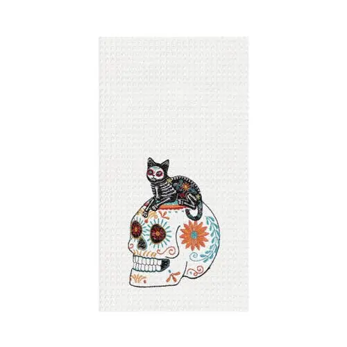 C&F HOME Feline Cat Sugar Colorful Waffle Weave Dishtowel - White