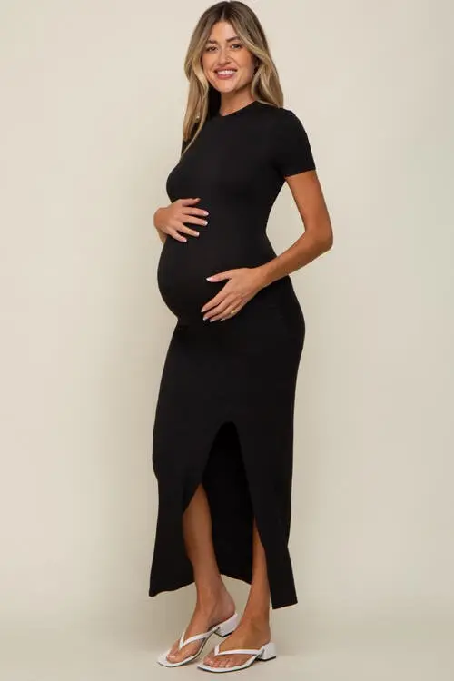 PINKBLUSH Mock Neck Front Slit Maxi Dress