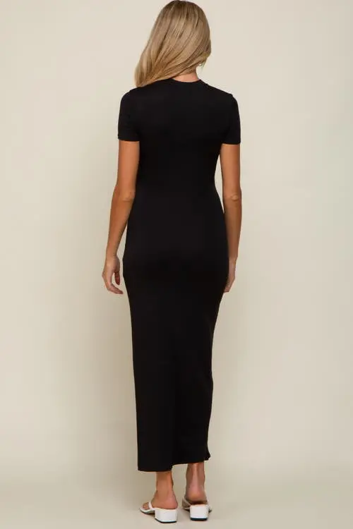 PINKBLUSH Mock Neck Front Slit Maxi Dress