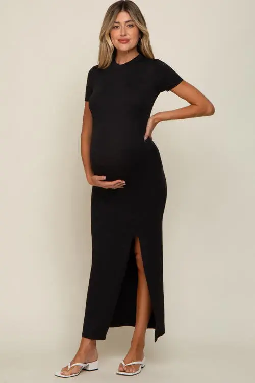 PINKBLUSH Mock Neck Front Slit Maxi Dress