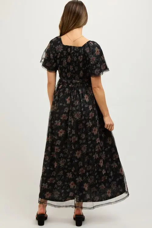 PINKBLUSH Floral Waist Tie Midi Dress