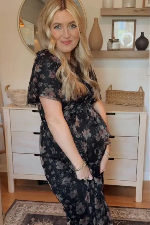 PINKBLUSH Floral Waist Tie Midi Dress
