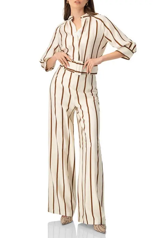 IVONNE Striped Wide-leg Pants With Belt