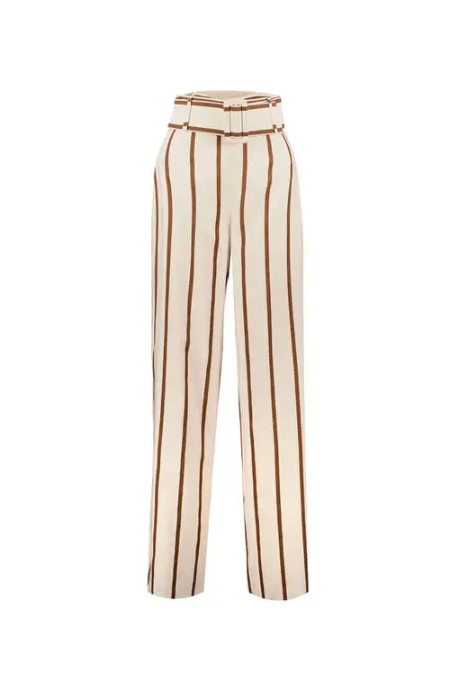 IVONNE Striped Wide-leg Pants With Belt