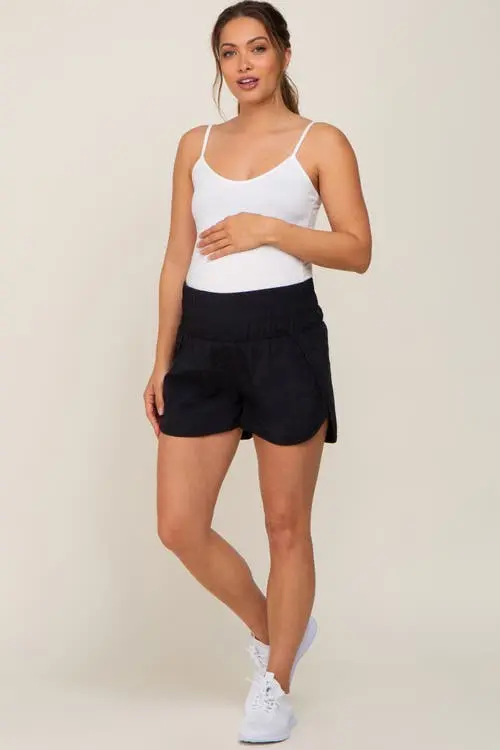 PINKBLUSH Curved Hem Maternity Active Shorts - Black