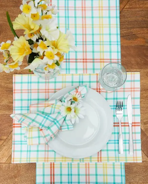 C&F HOME Easter Bunny Rabbit Trail Plaid Table Runner 13" X 72