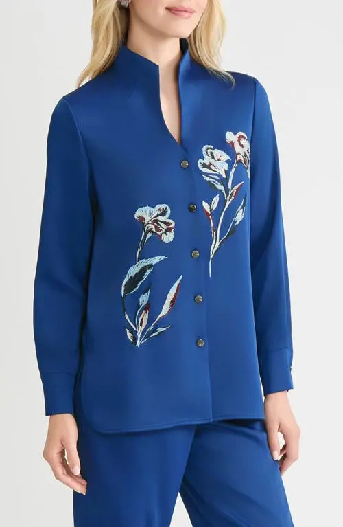 Misook Embroidered Crêpe De Chine Shirt