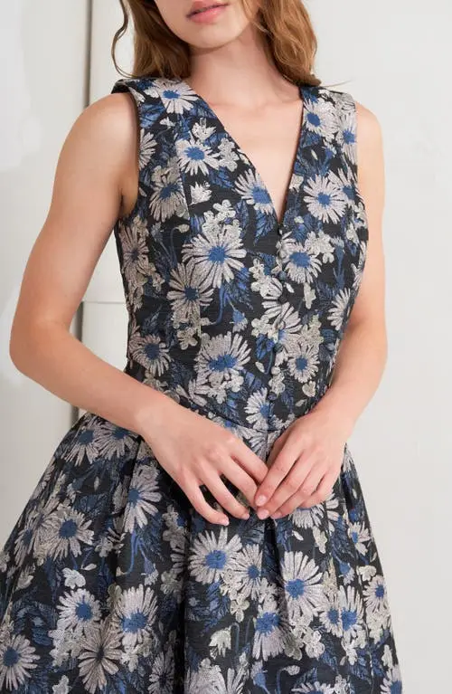 FREEMARKET Floral Jacquard A-line Midi Dress