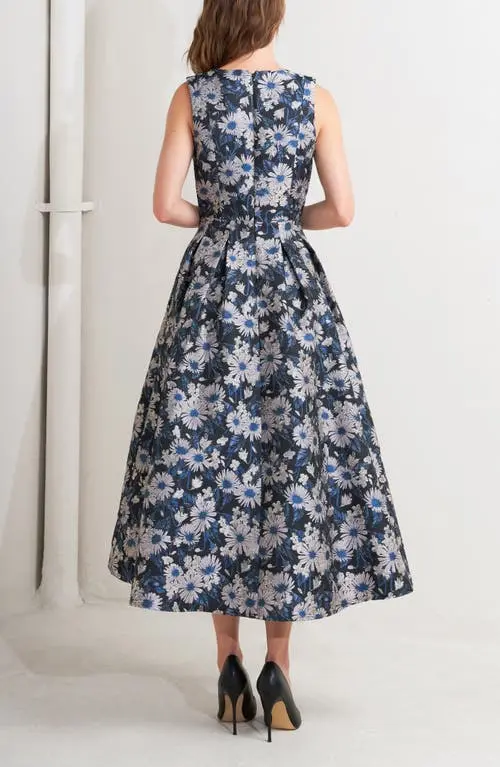 FREEMARKET Floral Jacquard A-line Midi Dress