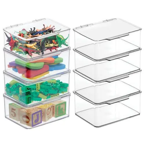 MDESIGN Plastic Playroom/gaming Storage Organizer Box, Hinge Lid - Clear