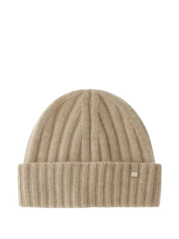 Herno Cashmere Ribbed Beanie - Beige