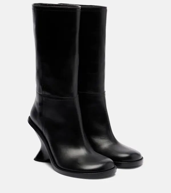 Dries Van Noten 95 Leather Wedge Knee-high Boots