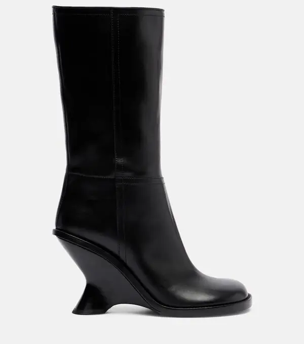 Dries Van Noten 95 Leather Wedge Knee-high Boots