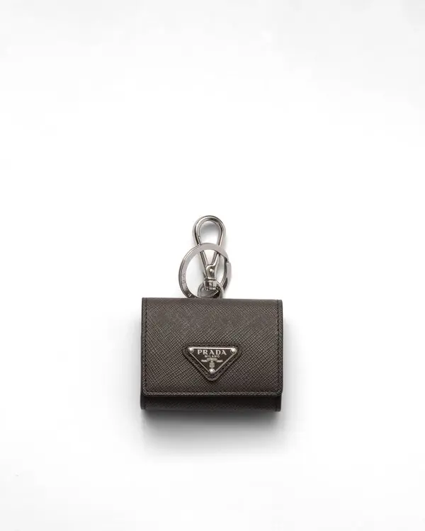 Prada Saffiano Leather Headphone Case With Keychain - Grey