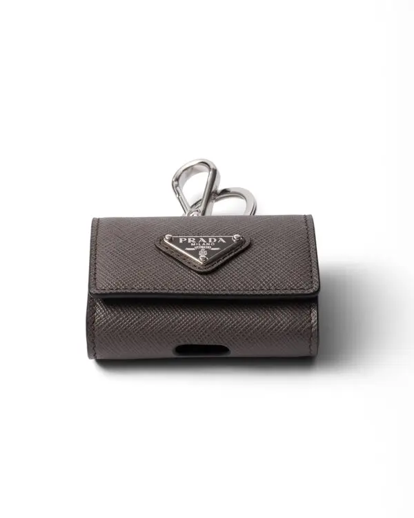 Prada Saffiano Leather Headphone Case With Keychain - Grey