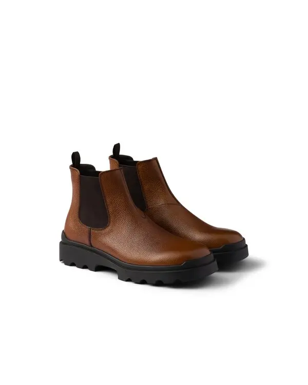 Prada Stamped Leather Chelsea Boots - Brown