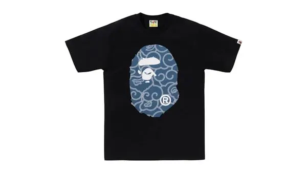 A BATHING APE Japanese Cloud Camo Big Ape Head Tee Shirt - Black