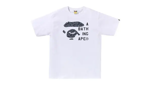 A BATHING APE Japanese Cloud Camo Face Tag Tee Shirt - White