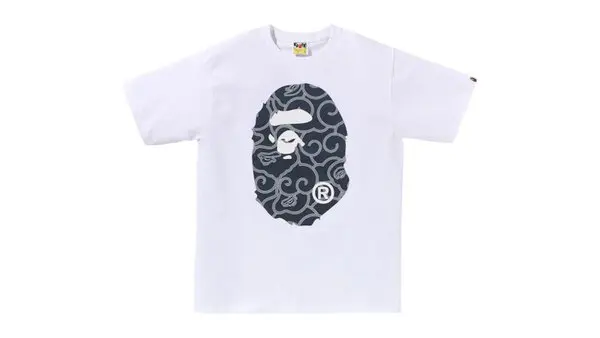 A BATHING APE Japanese Cloud Camo Big Ape Head Tee Shirt - White