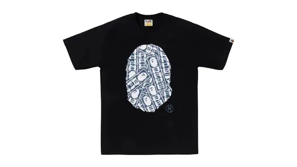 A BATHING APE Japanese Cloud Camo Label Tee Shirt - Black