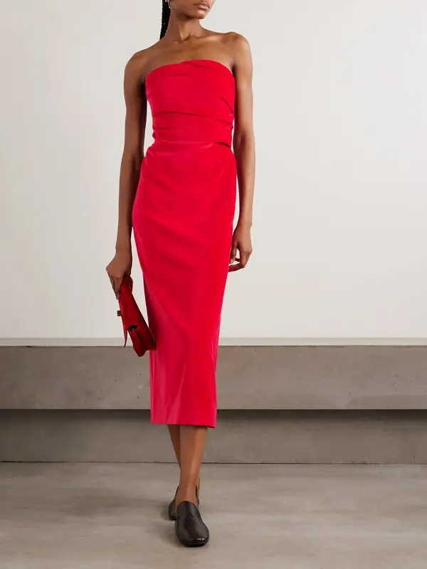 Tove Sabella Strapless Ruched Midi Dress - Red