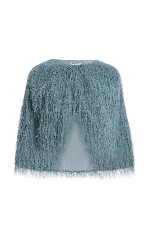 BY MALENE BIRGER Pinla Fringed Cape Top - Light Blue