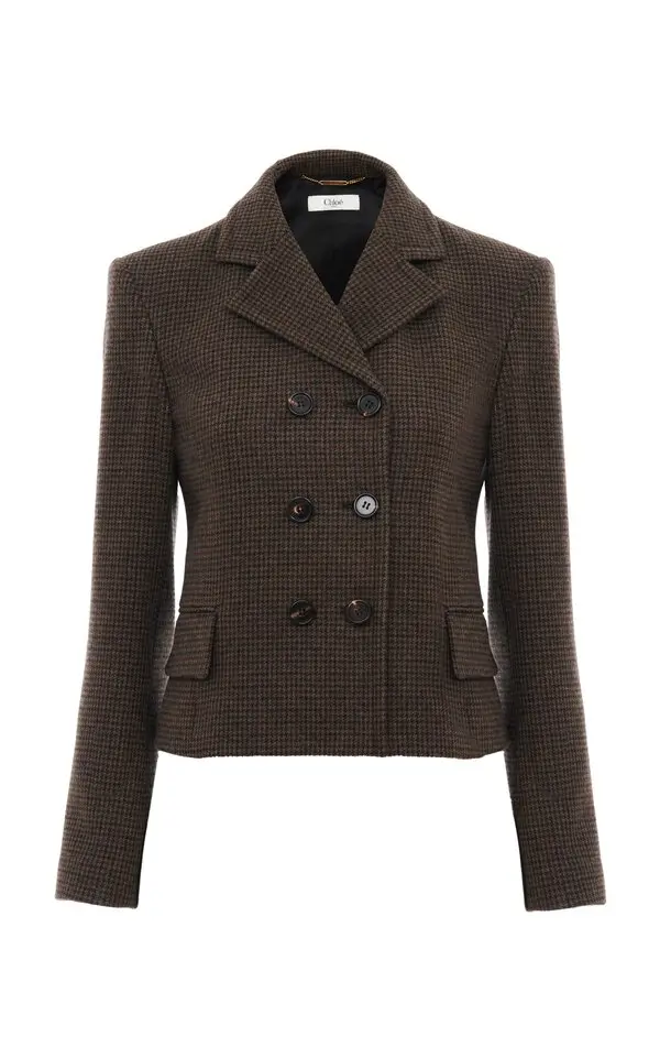 Chloé Houndstooth Wool Cropped Blazer - Brown