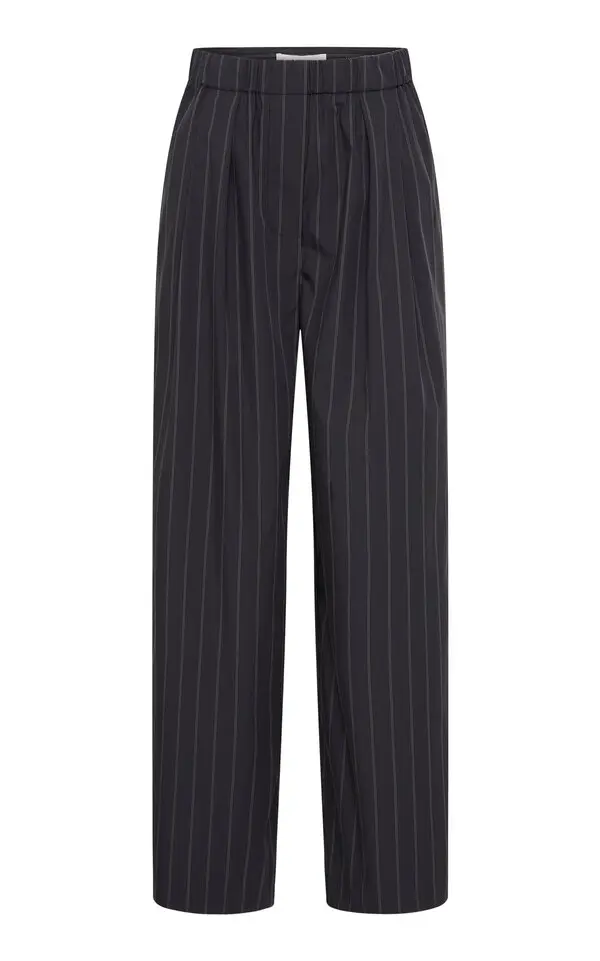 ST. AGNI Pleated Tapered Cotton-blend Pants - Stripe