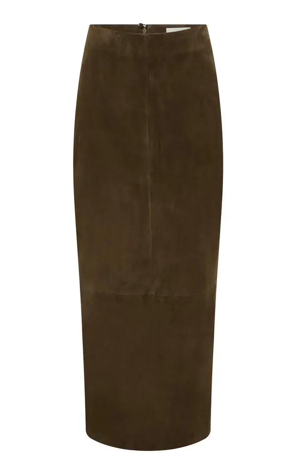 ST. AGNI Low-rise Suede Maxi Skirt - Khaki