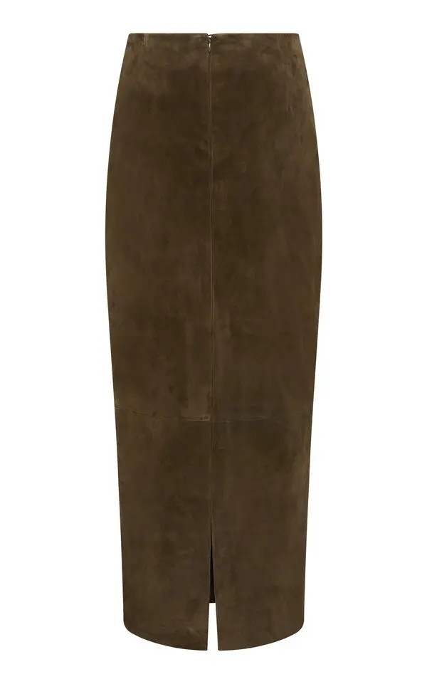 ST. AGNI Low-rise Suede Maxi Skirt - Khaki