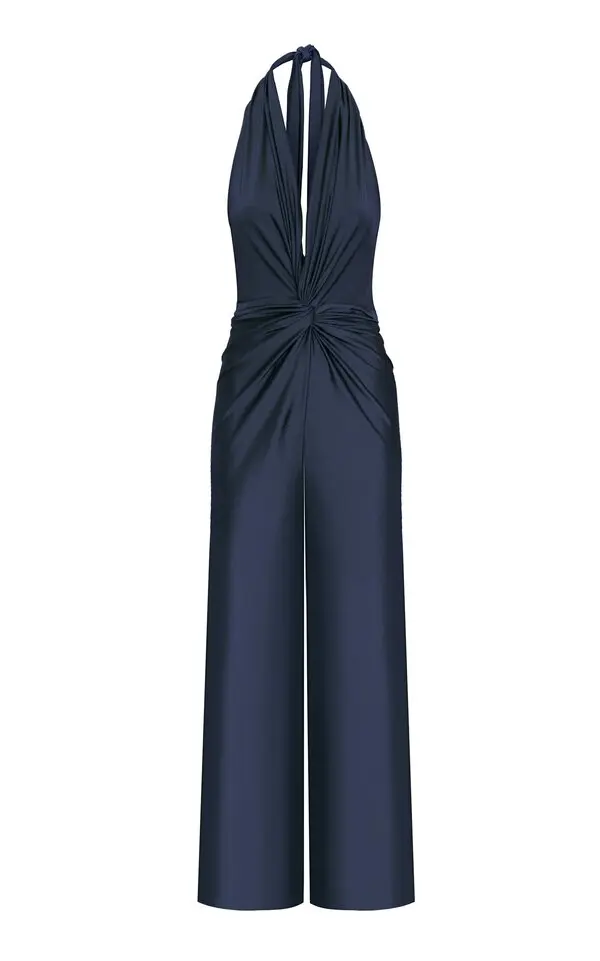 ANDRES OTALORA Cannaria Gathered Halter Jumpsuit - Navy