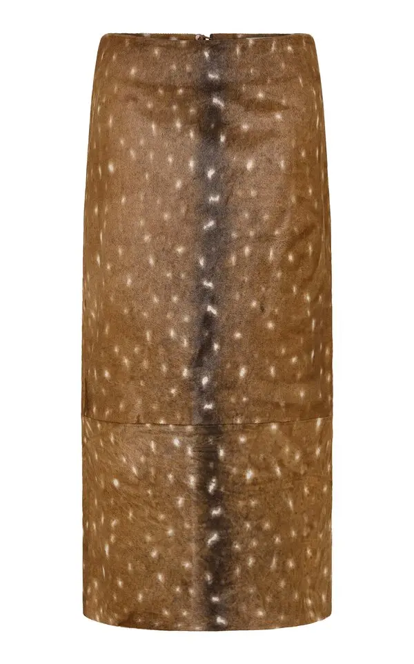 ST. AGNI Fawn Patterned Leather Pencil Skirt - Animal