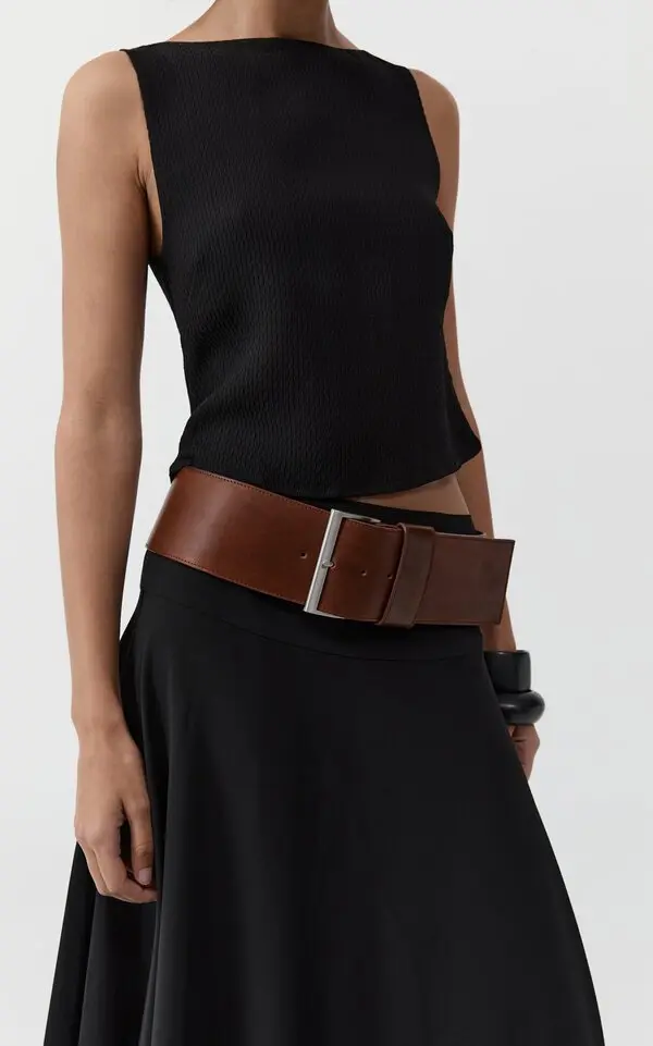 ST. AGNI Wide Leather Belt - Brown