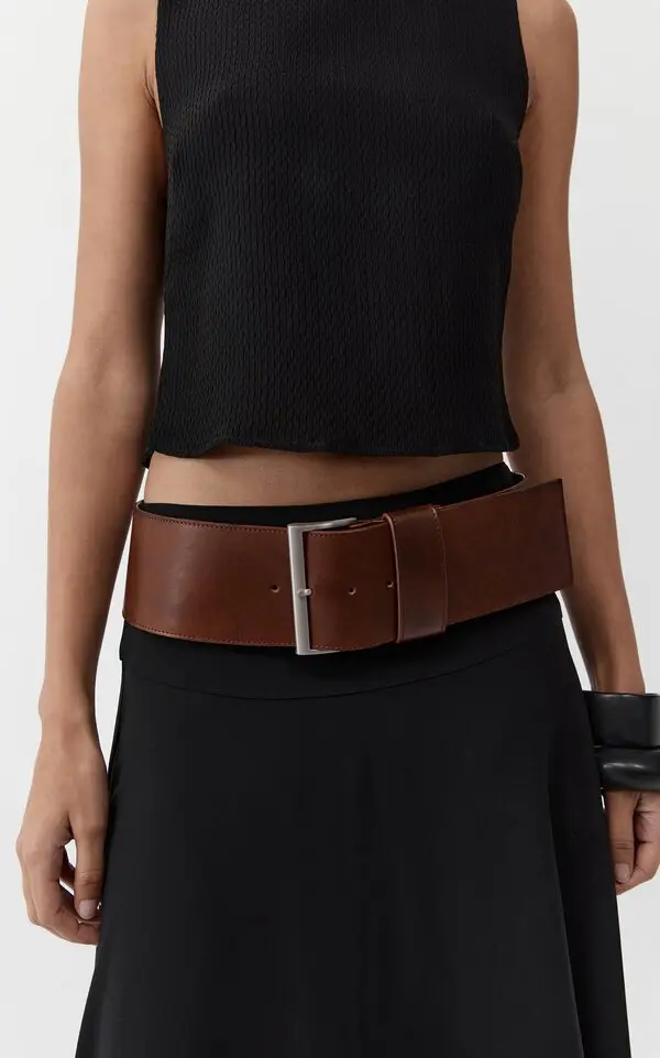 ST. AGNI Wide Leather Belt - Brown